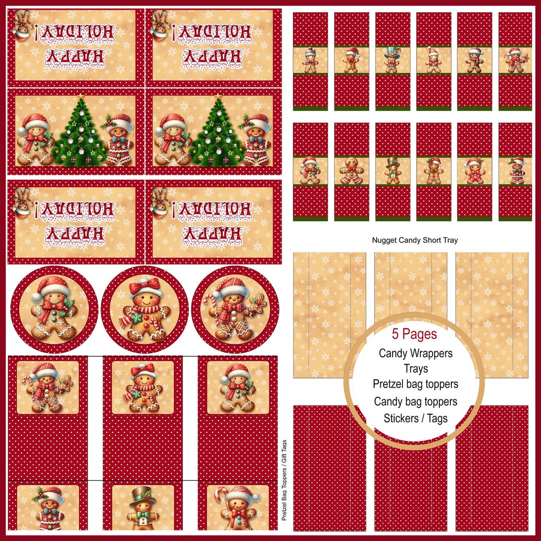 Gingerbread Nugget Candy Bar Wrappers With Tray Toppers Bags and Tags ...