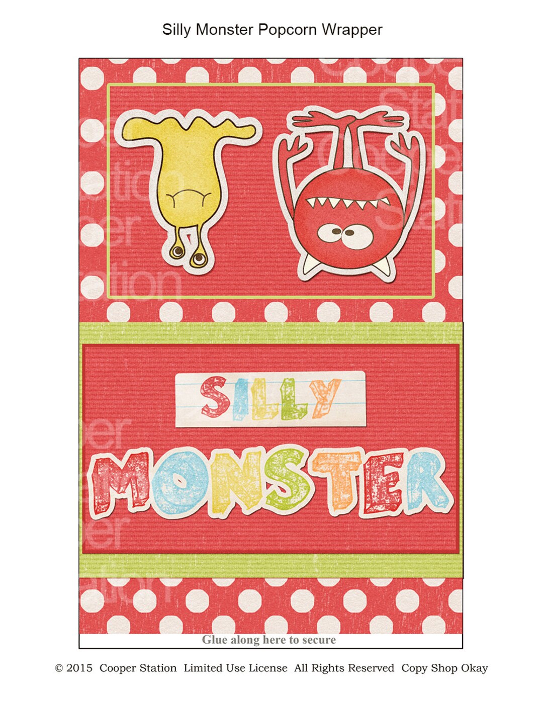 Digital Printable Silly Monster Popcorn Wrapper - Etsy