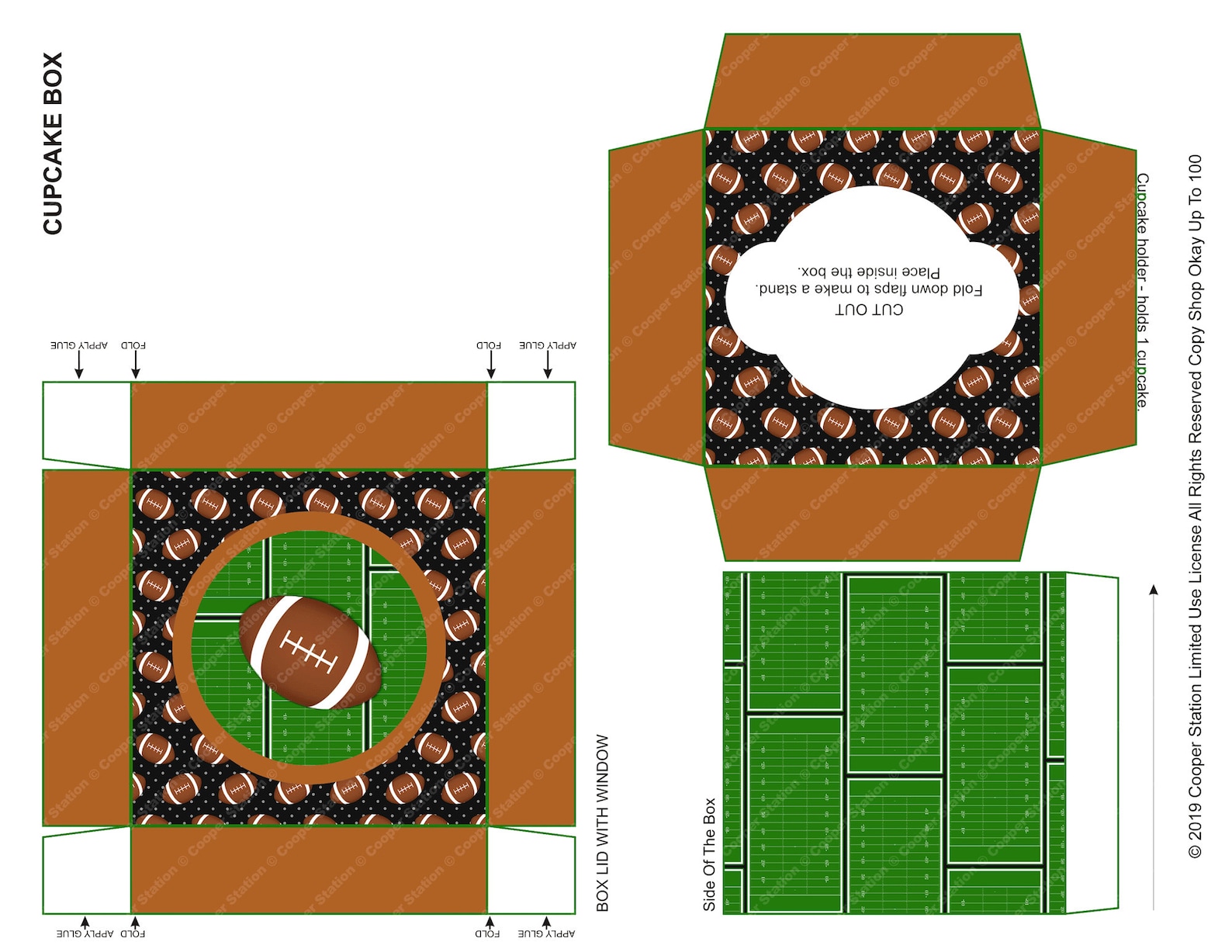 Digital Printable Cupcake Box Football Design Party Favor | Etsy