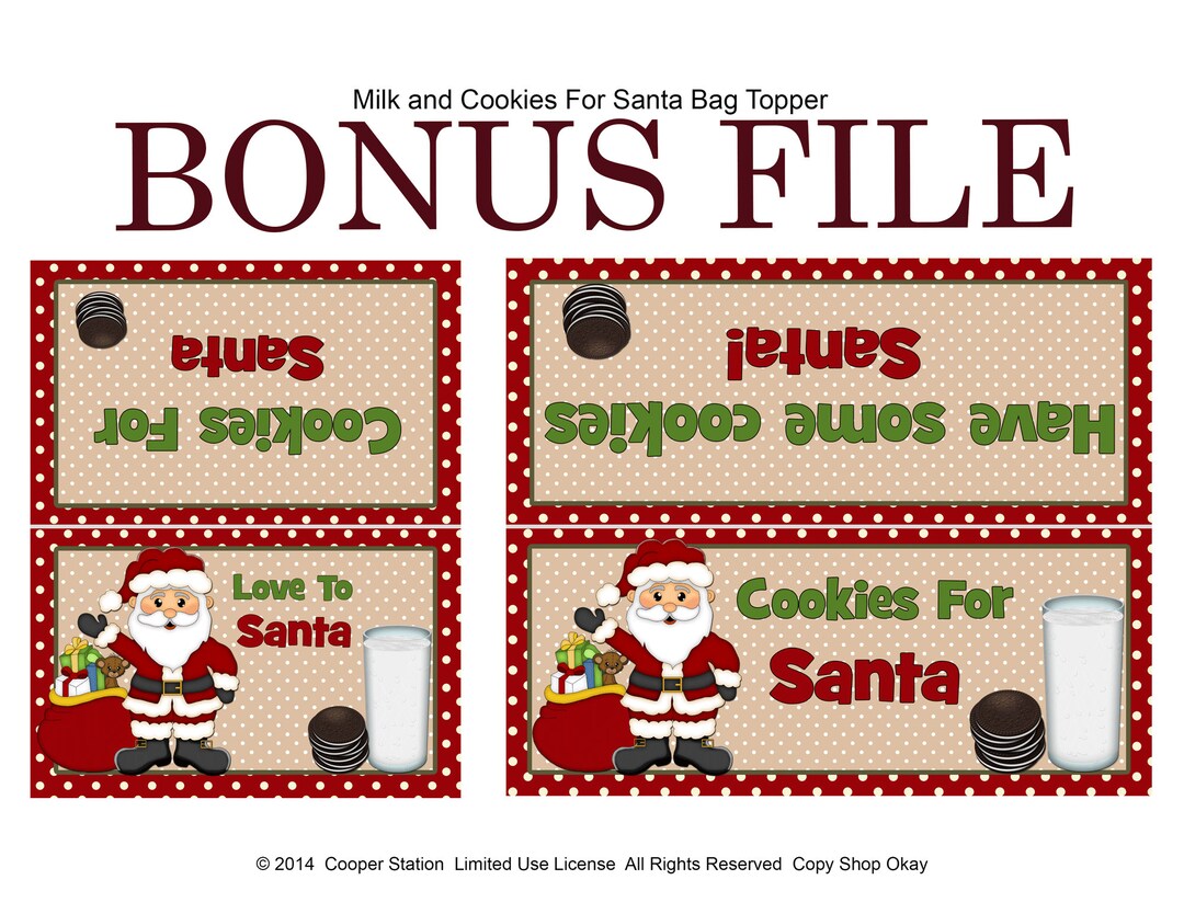 Digital Printable Milk and Cookies for Santa Bag Topper - Etsy