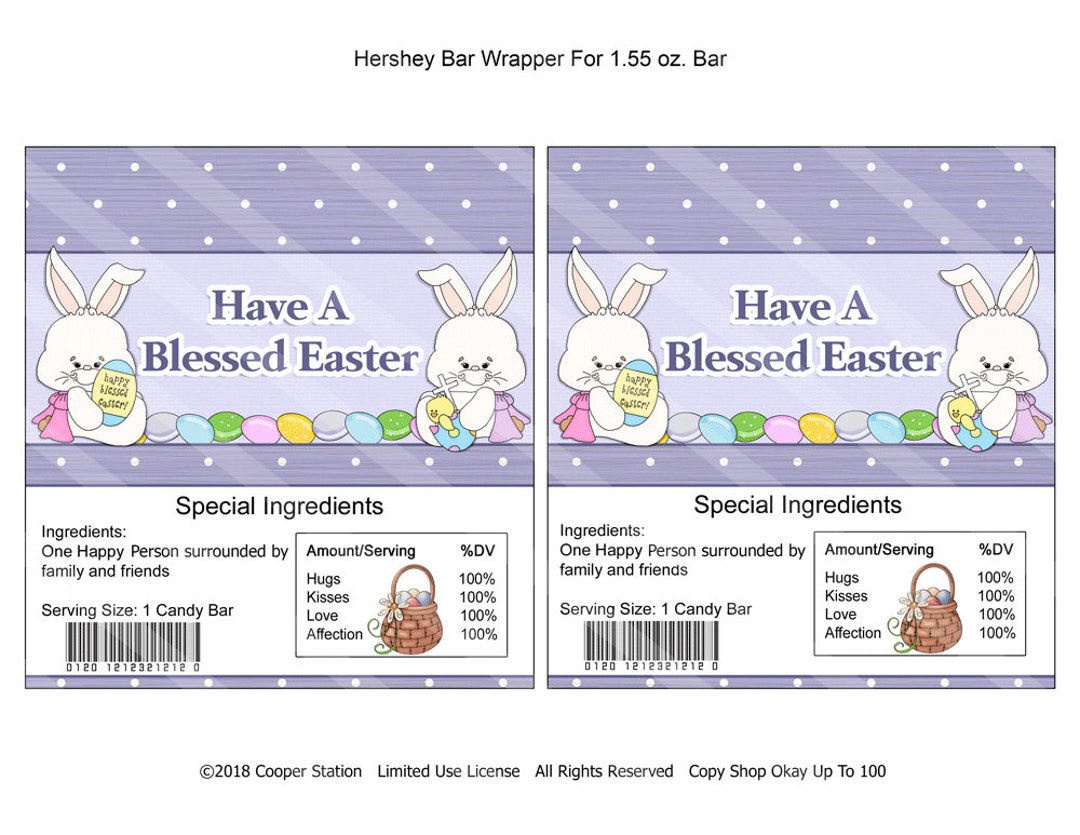 Printable Digital Easter Bunny Hershey Candy Bar Wrapper - Chocolate ...