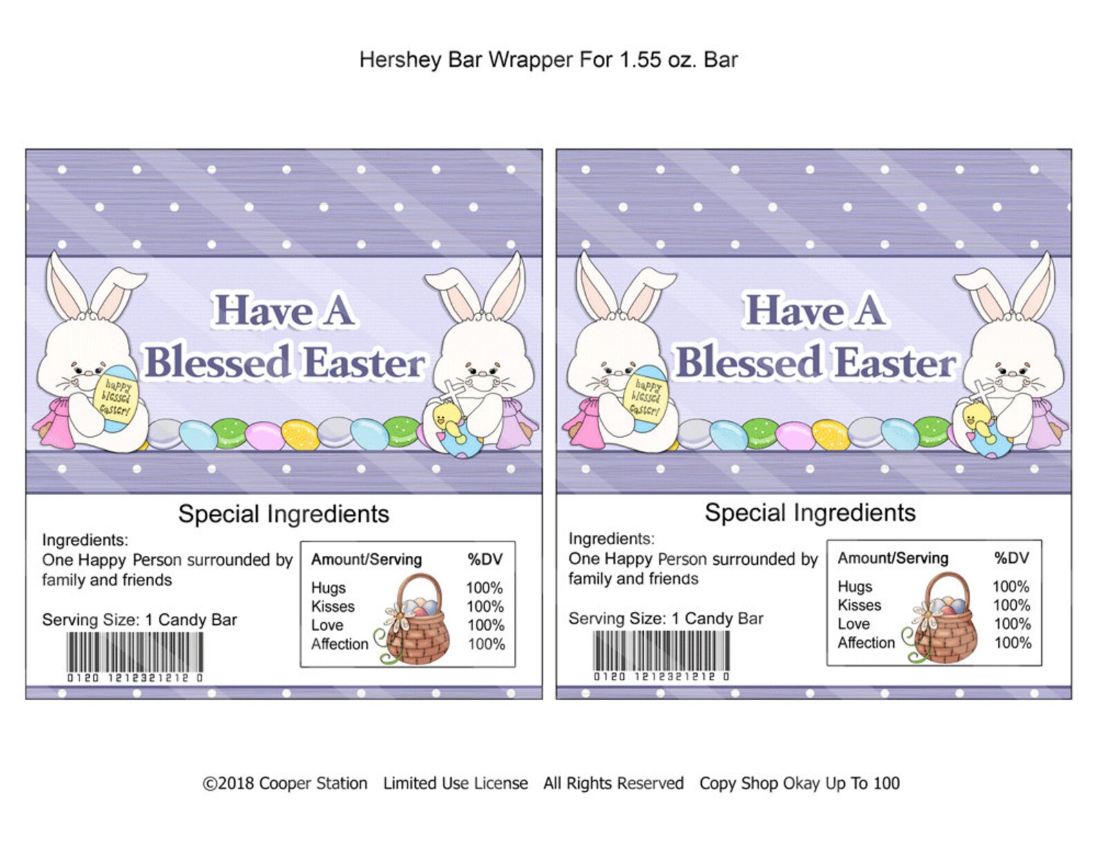 Printable Digital Easter Bunny Hershey Candy Bar Wrapper - Etsy