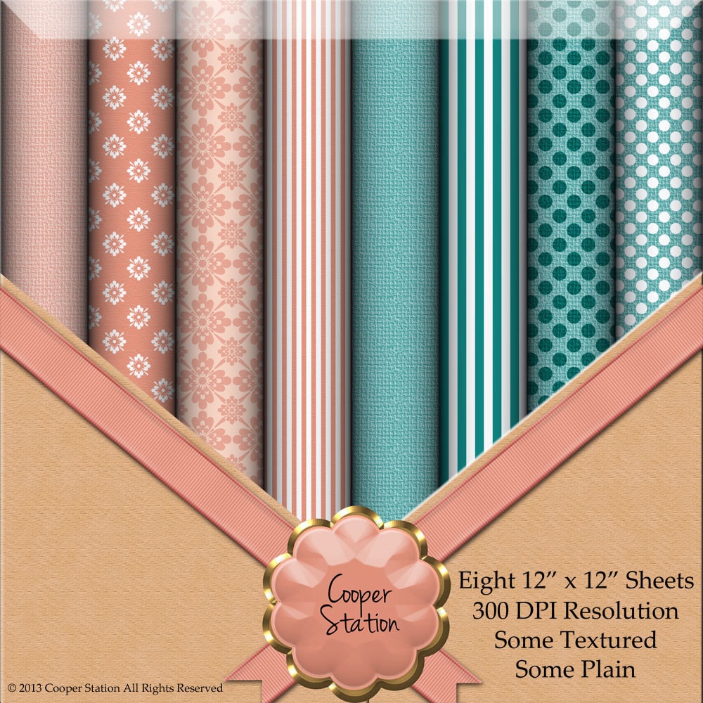 DIY Peach and Teal Digital Paper Pack DP014 - Etsy