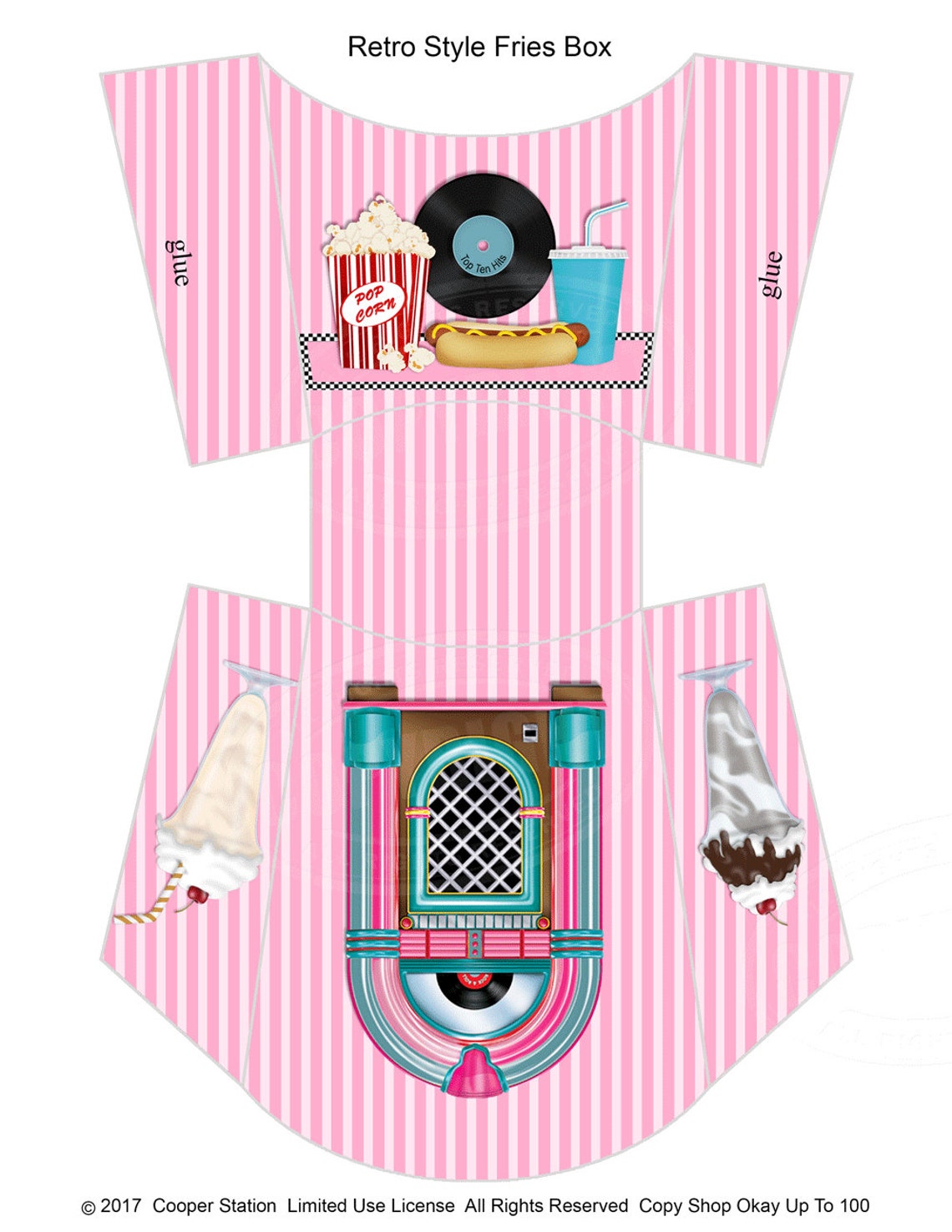 Digital Printable French Fry Box Retro French Fries Holder | Etsy