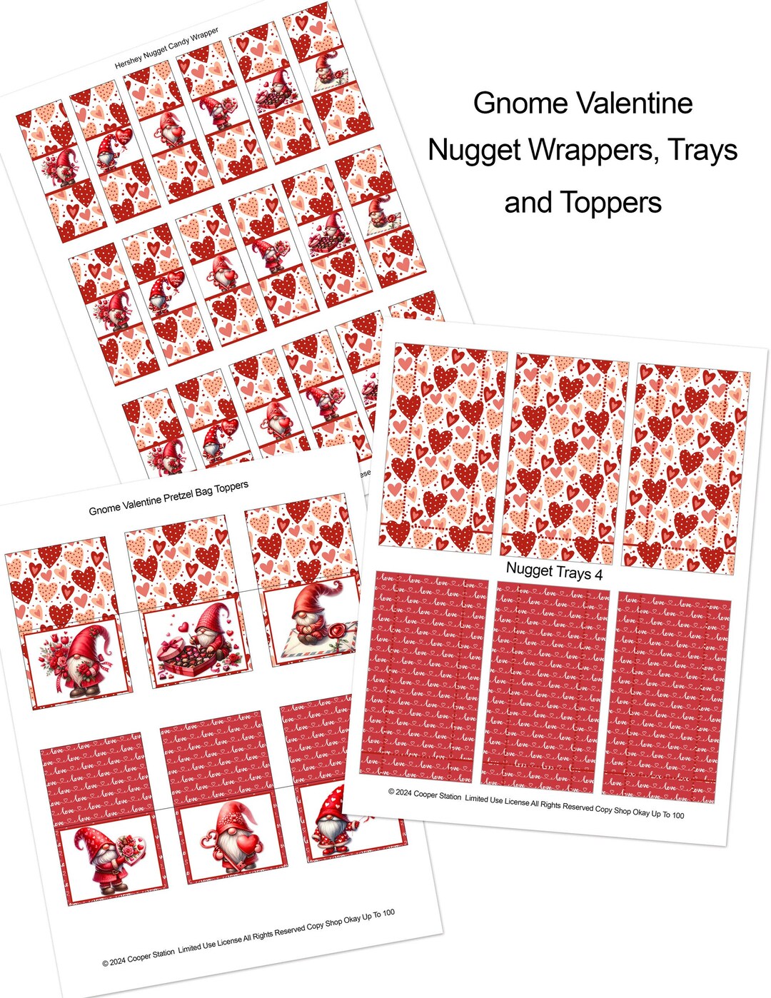 Digital Printable Gnome Valentine Nugget Candy Wrapper Set - Valentine ...
