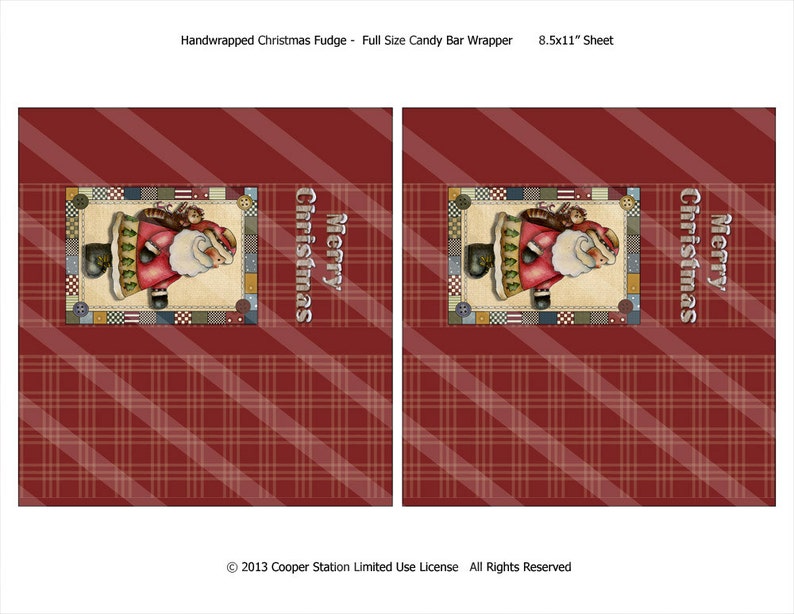 Digital Printable Christmas Chocolate Wrapper Folk Art Santa Theme One ...