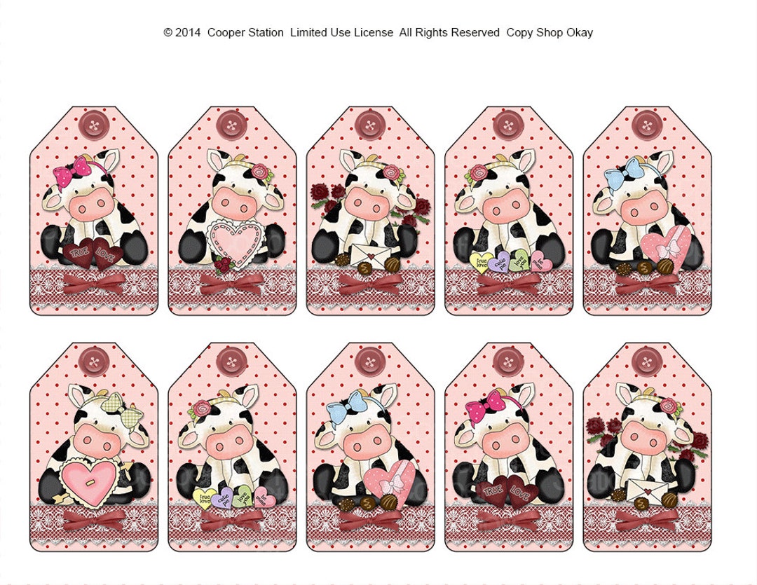 Digital Printable Valentine Cow Gift Tags - Etsy