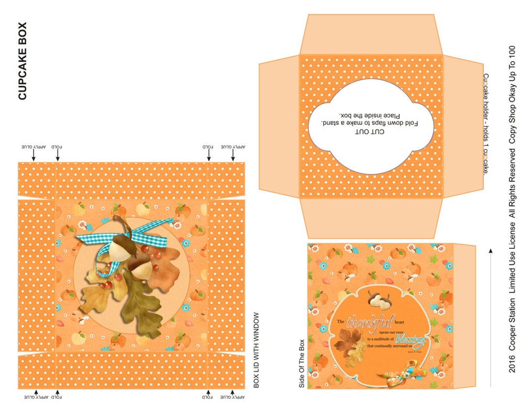 Digital Printable Thanksgiving Cupcake Box - Fall Cupcake Box ...