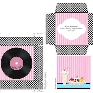 Digital Printable Cupcake Box Retro 50's Theme - Party Favor - Gift Box ...