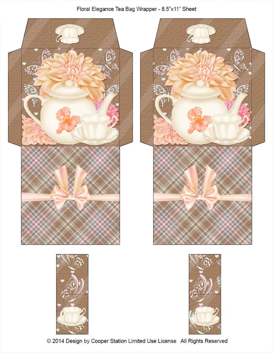 Digital Printable Tea Wrapper Floral Elegance With Butterflies - Etsy
