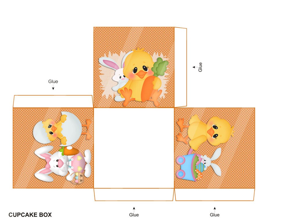 Digital Printable Easter Cupcake Box DIY Bunny and Chick | Etsy