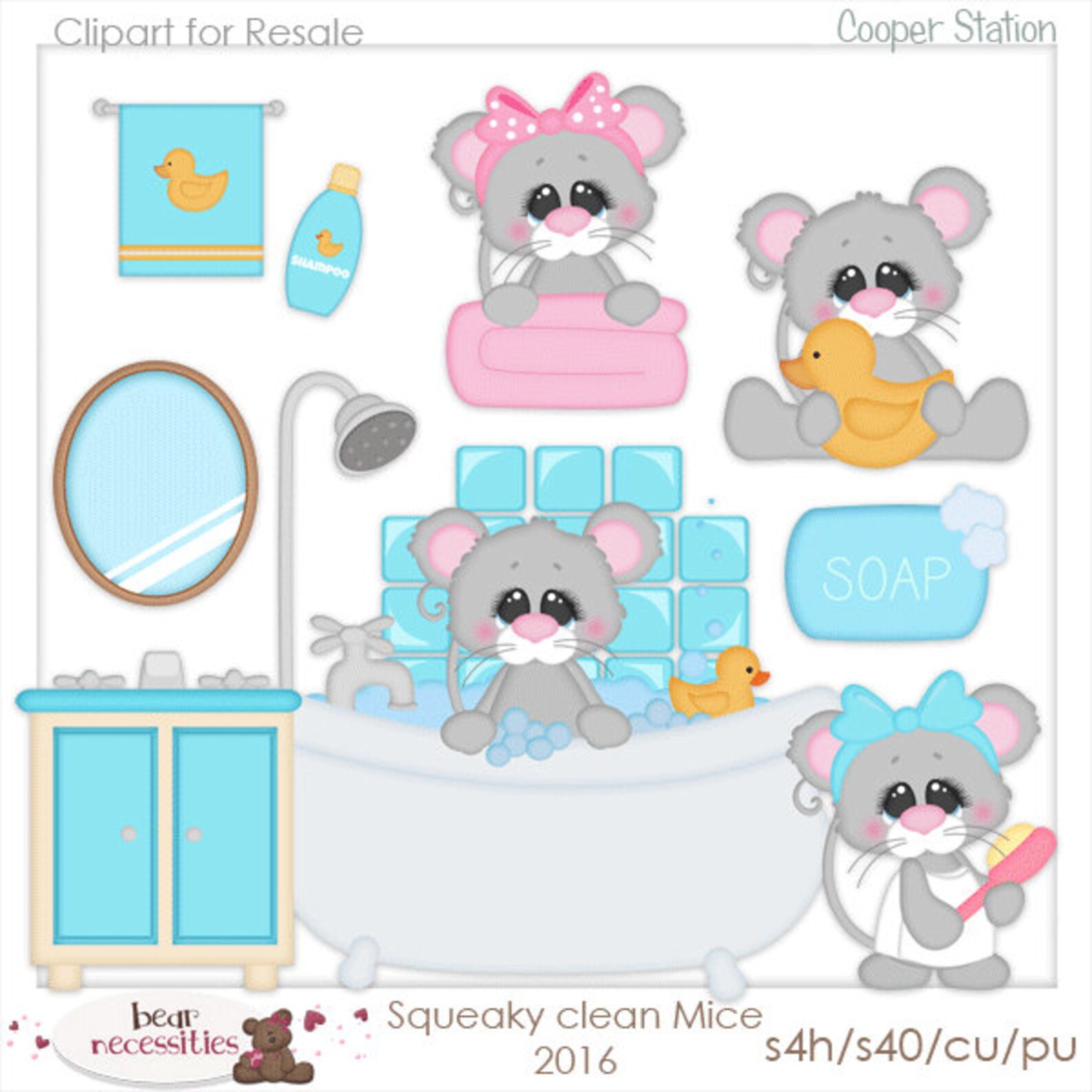 Digital Clipart -mice - Squeaky Clean- Bath - Soap - Kristi W Designs ...
