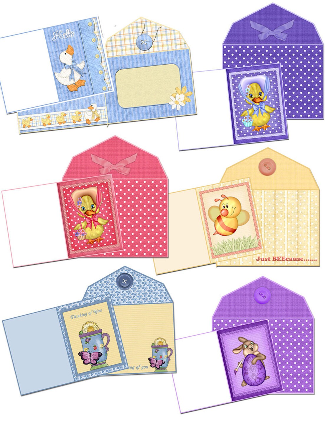 Digital Printable Note Cards and Envelopes Set of 6 - Etsy