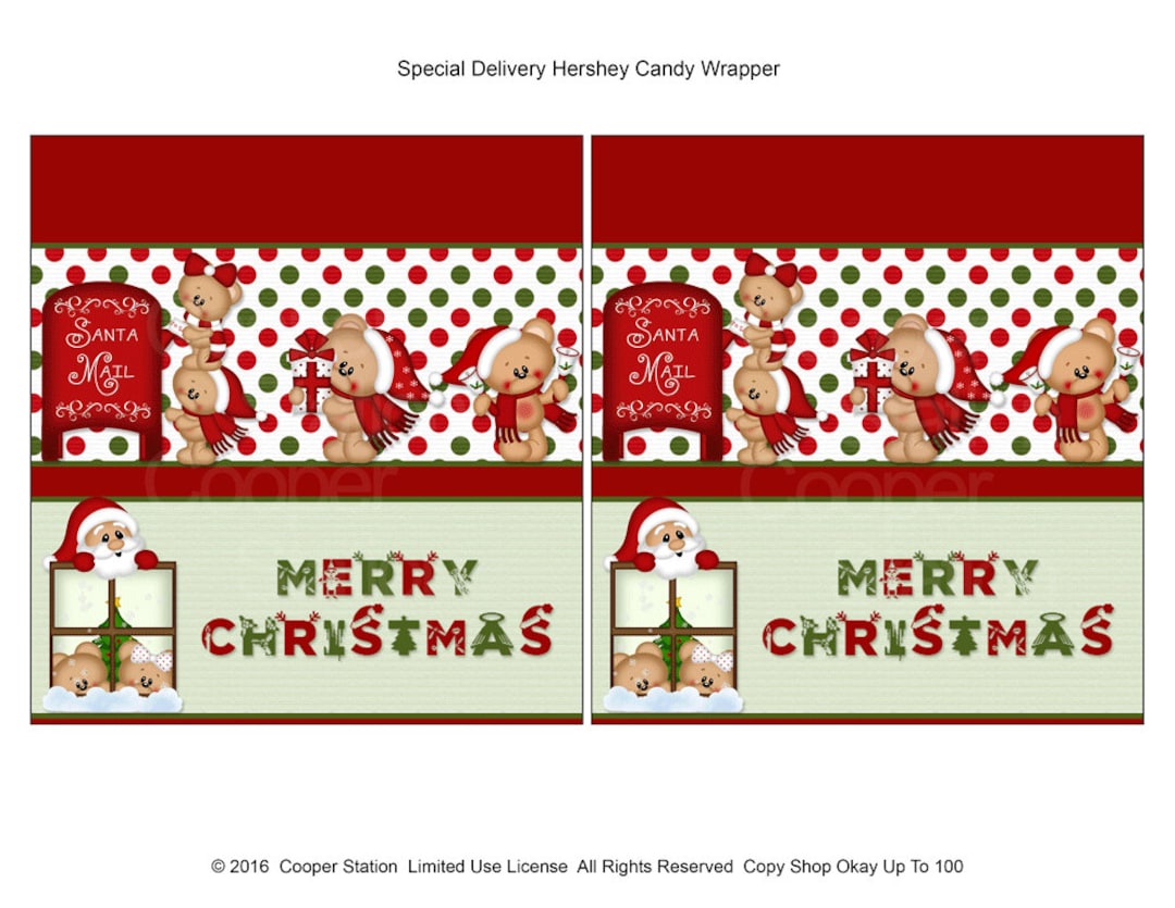 Printable Digital Merry Christmas Candy Bar Wrapper Hershey Candy Bar ...