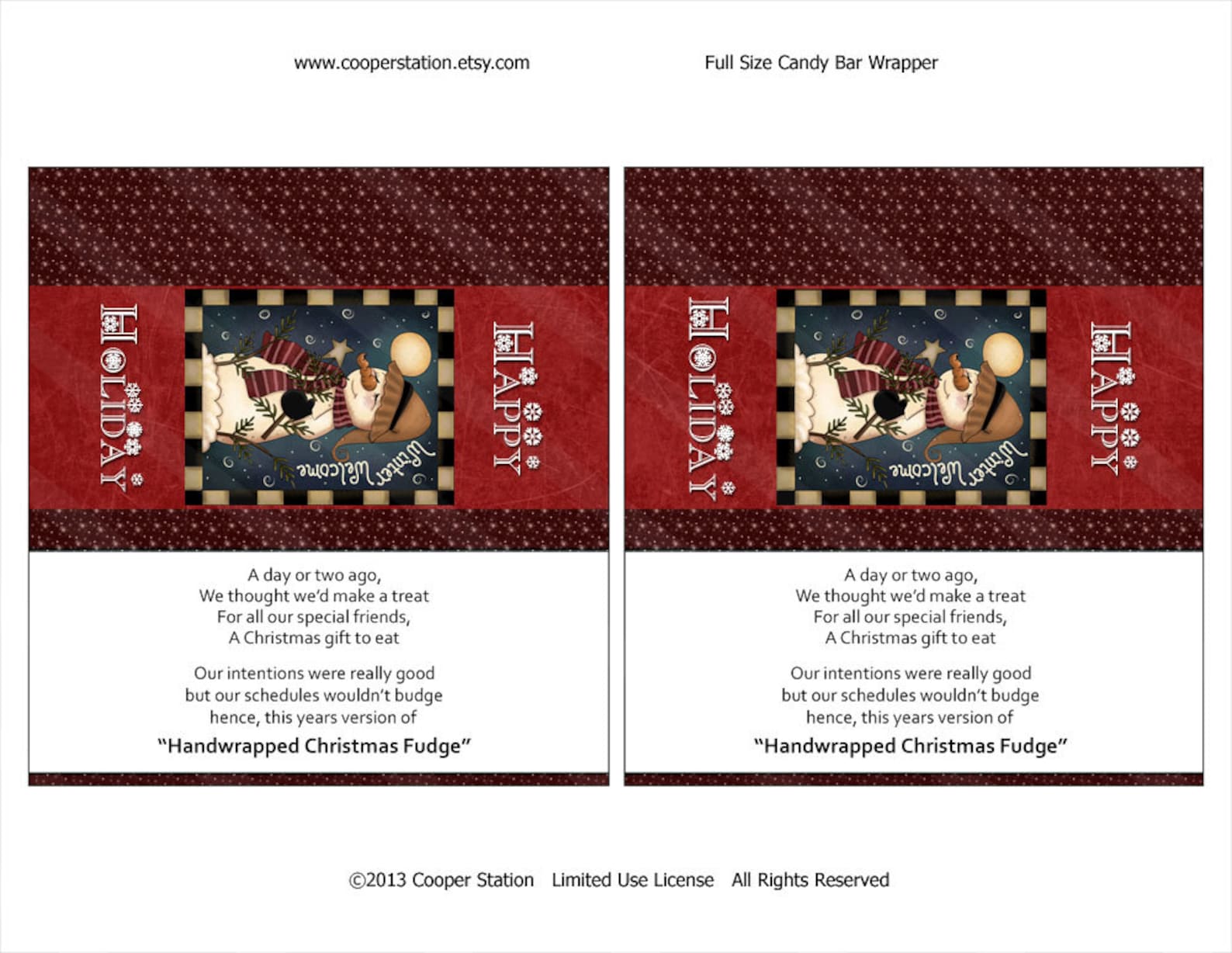 Digital Candy Bar Wrapper Christmas Fudge - Etsy