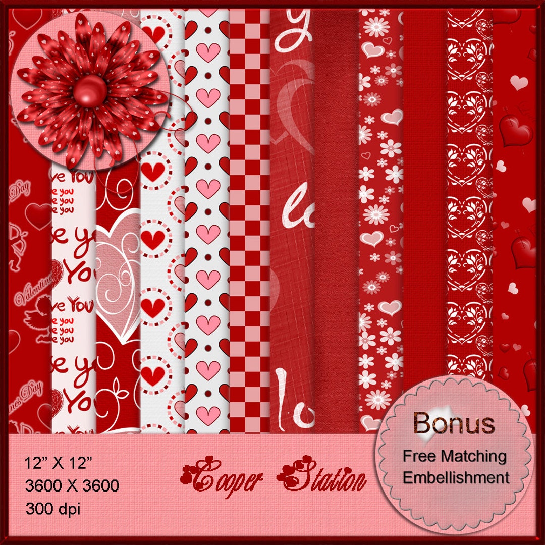 Digital Printable Valentine Paper Pack Two DP023 - Etsy
