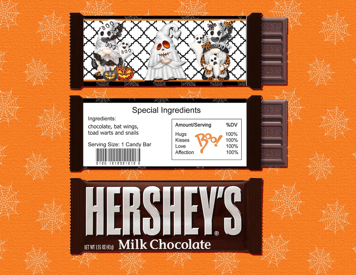 Digital Printable Halloween Ghost Gnome Hershey Candy Bar Wrapper -boo ...