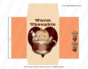 Digital Hot Chocolate Packet Primitive Folk Art Design | Etsy