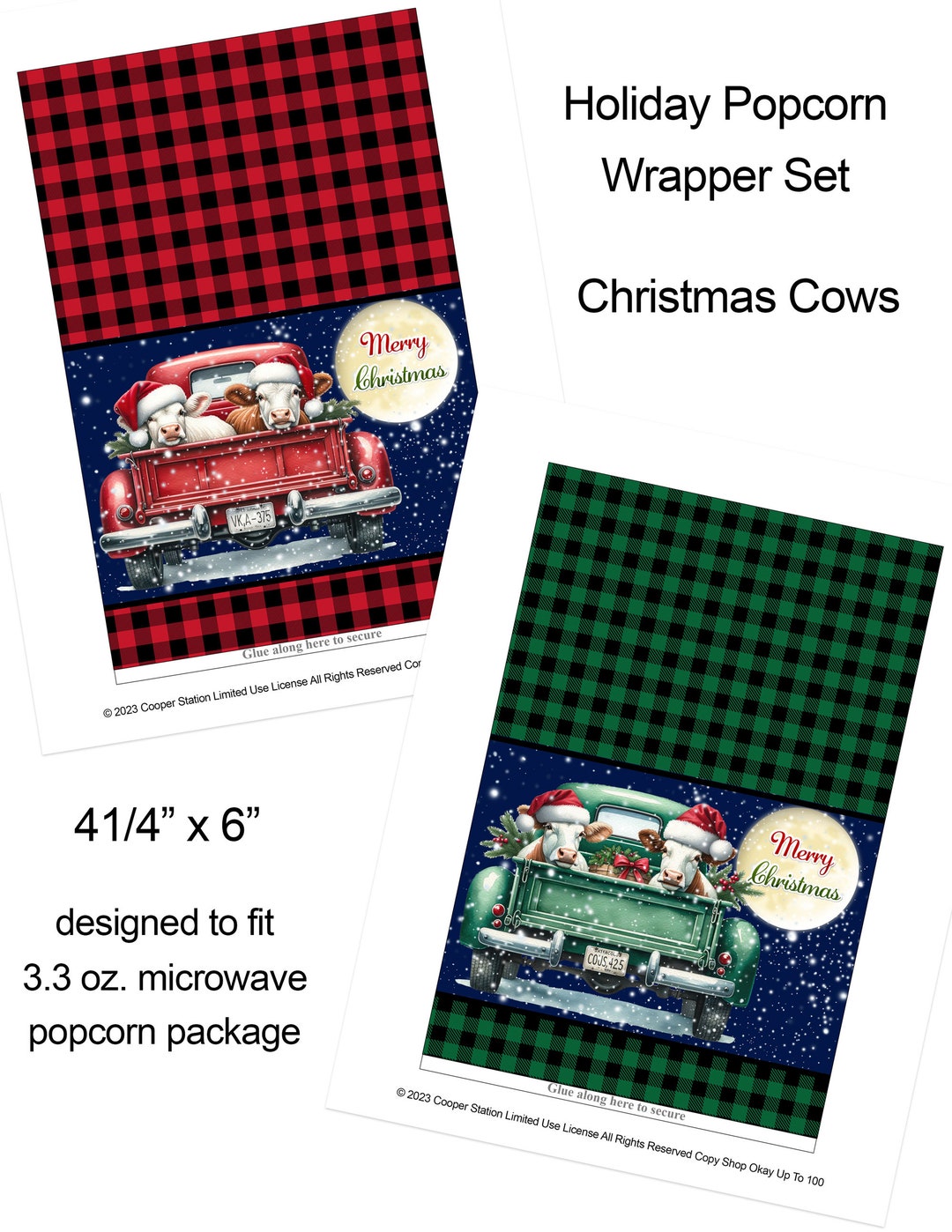 Digital Printable Christmas Popcorn Wrapper - Christmas Cows - Red ...
