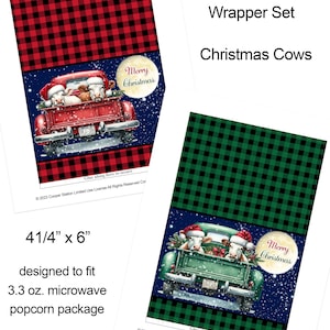 Digital Printable Christmas Popcorn Wrapper - Christmas Cows - Red ...