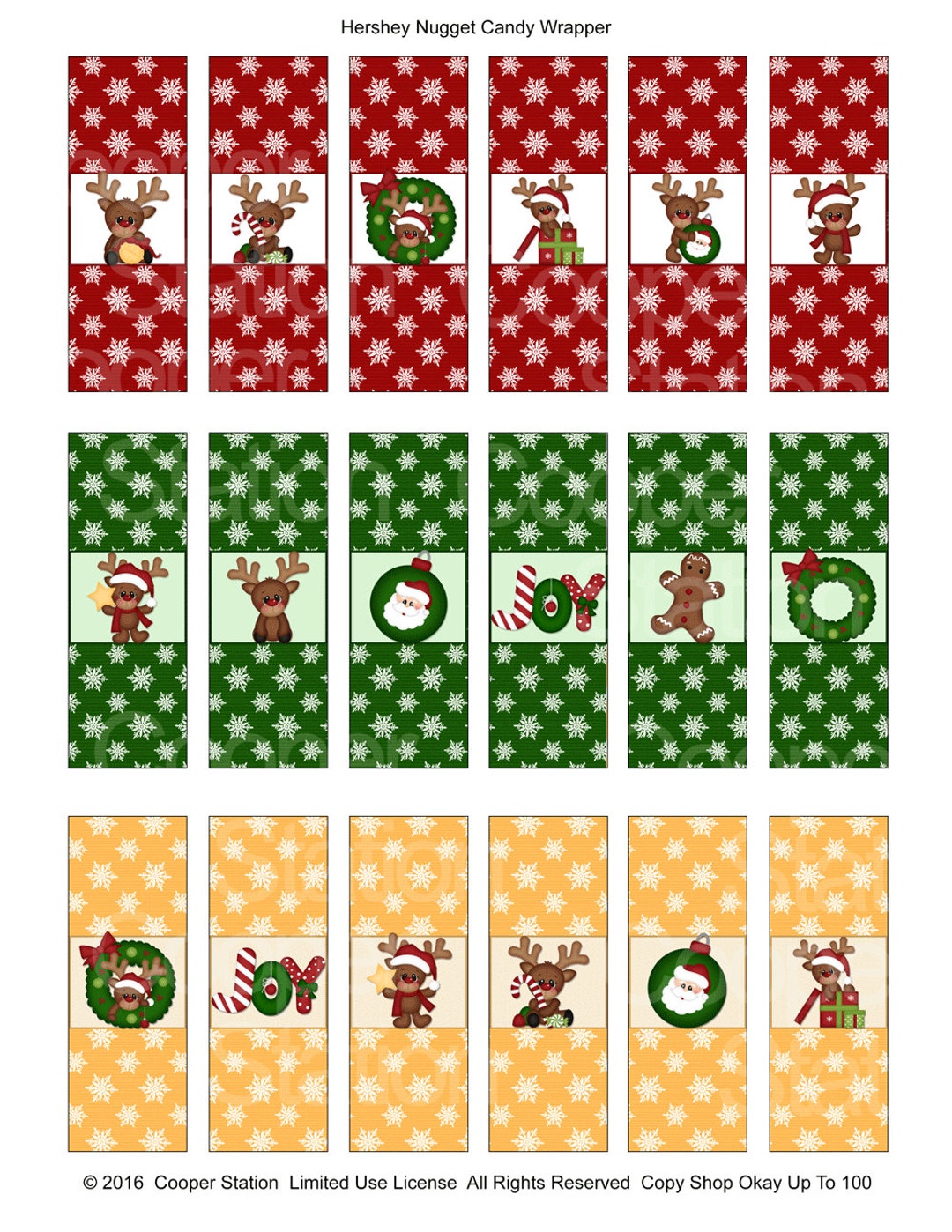 Digital Printable Holiday Chocolate Nugget Candy Wrappers - Reindeer ...