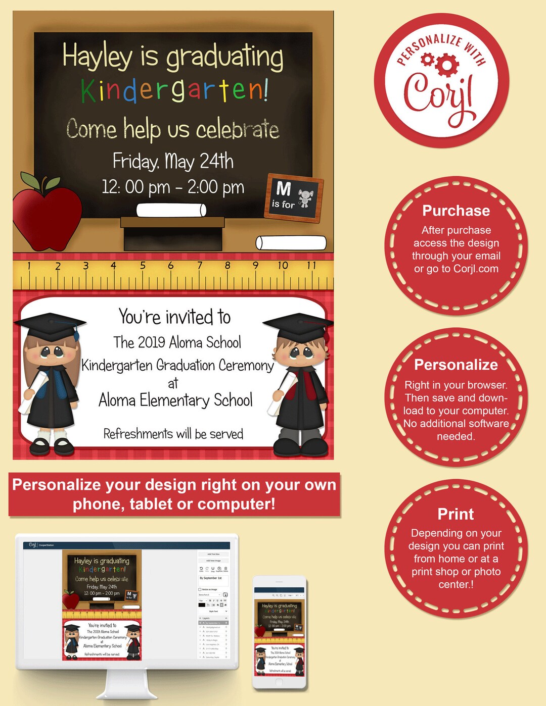 Editable Printable Personalized Kindergarten Graduation Invitations ...