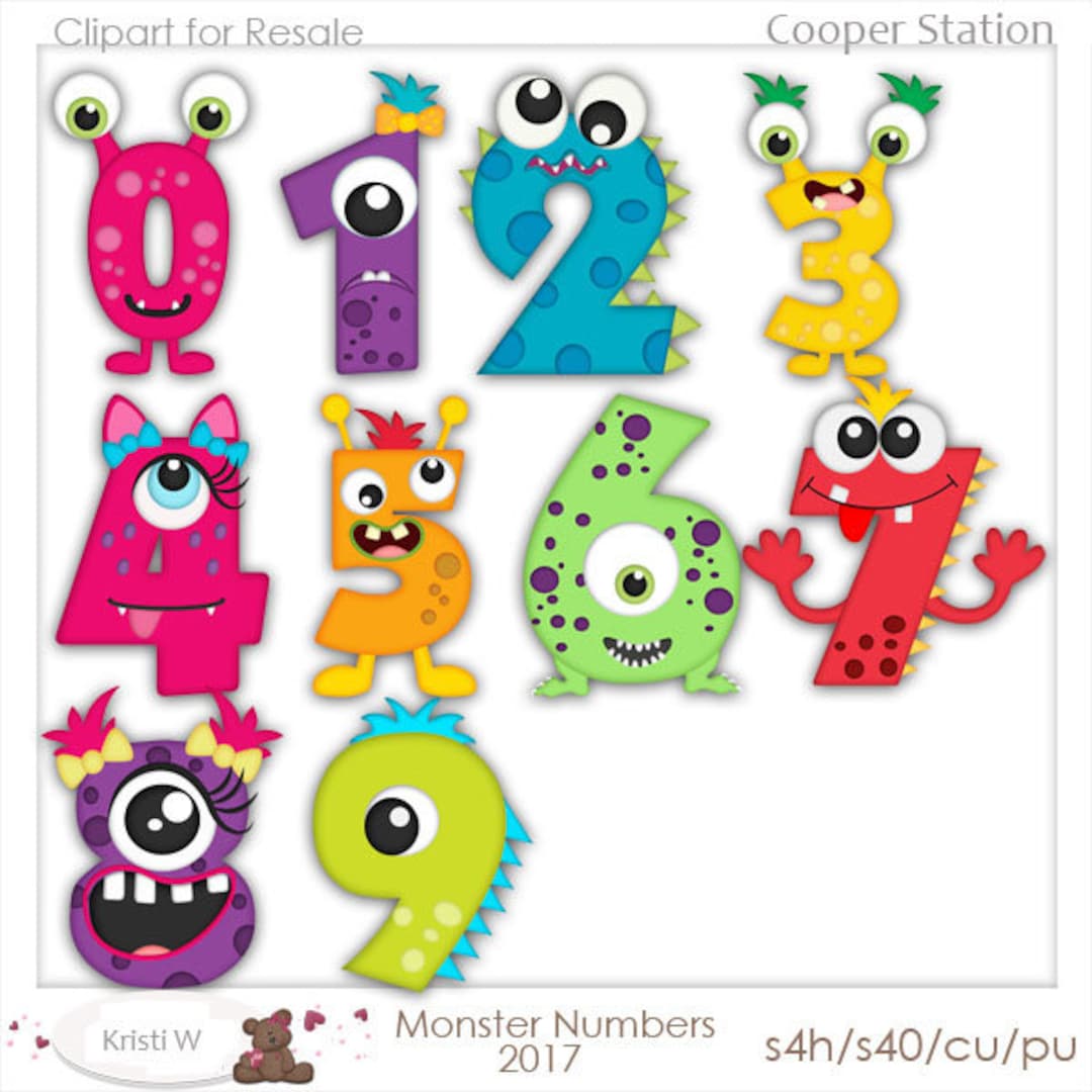 Digital Clipart - Birthday Clip Art - Monster Clip Art - Numbers ...