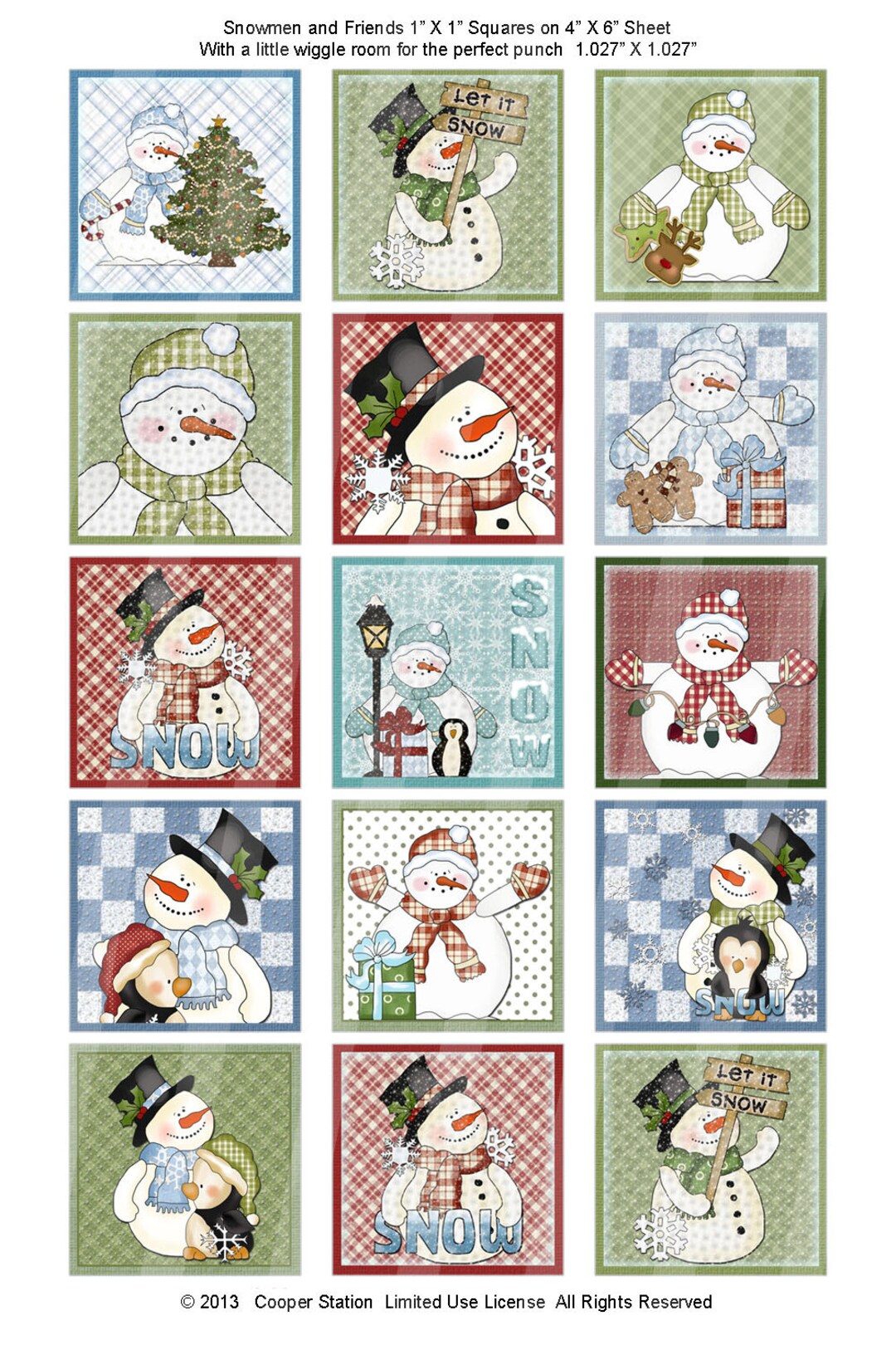 Digital Printable One Inch Square Winter Snowman Images - Christmas - 4 ...