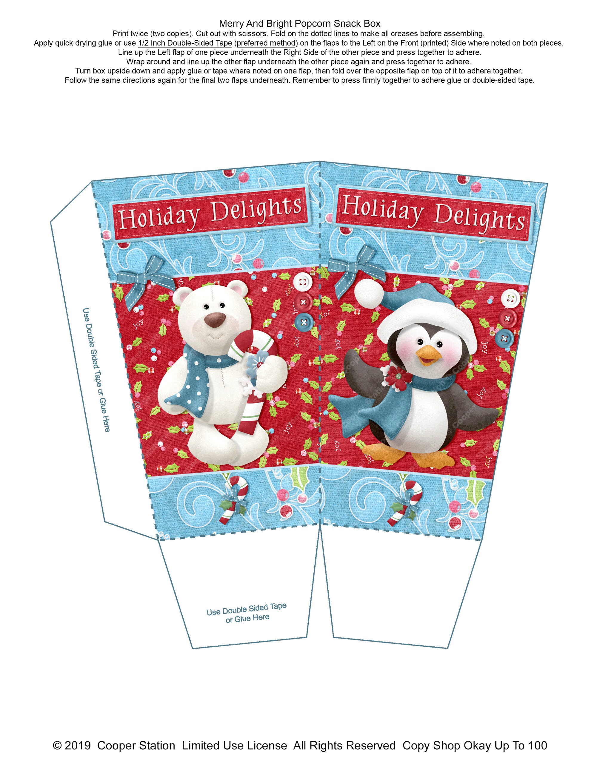 Printable Digital Christmas Popcorn Snack Box - Penguin Treat Box ...