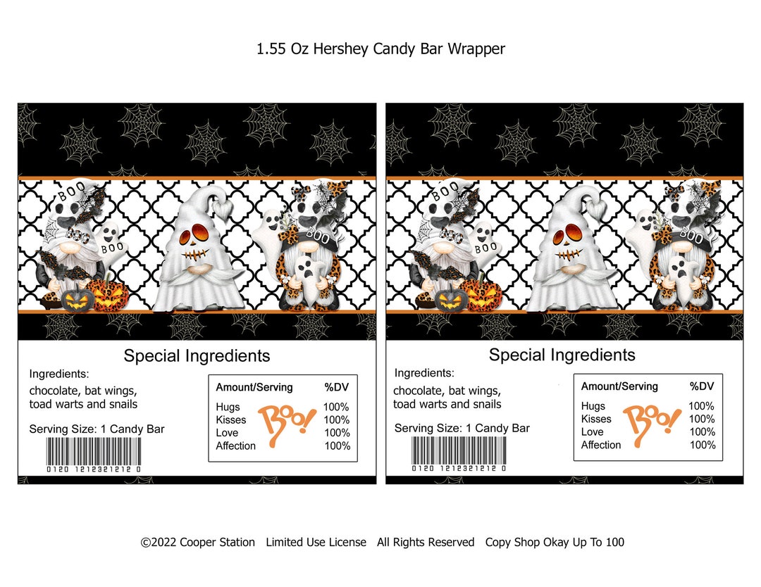 Digital Printable Halloween Ghost Gnome Hershey Candy Bar Wrapper -boo ...