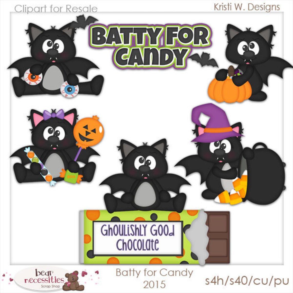 Digital Clipart Halloween Clipart Bat Clip Art Kristi W - Etsy