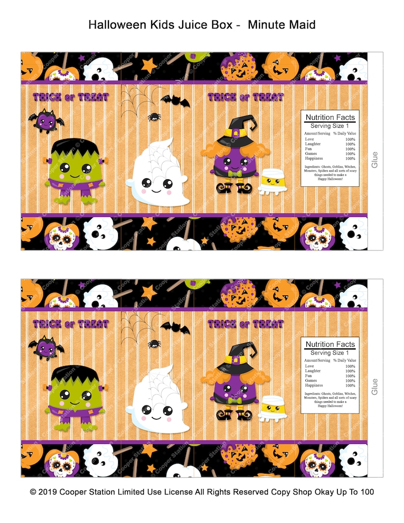Digital Printable Halloween Juice Box Wrappers Minute Maid | Etsy