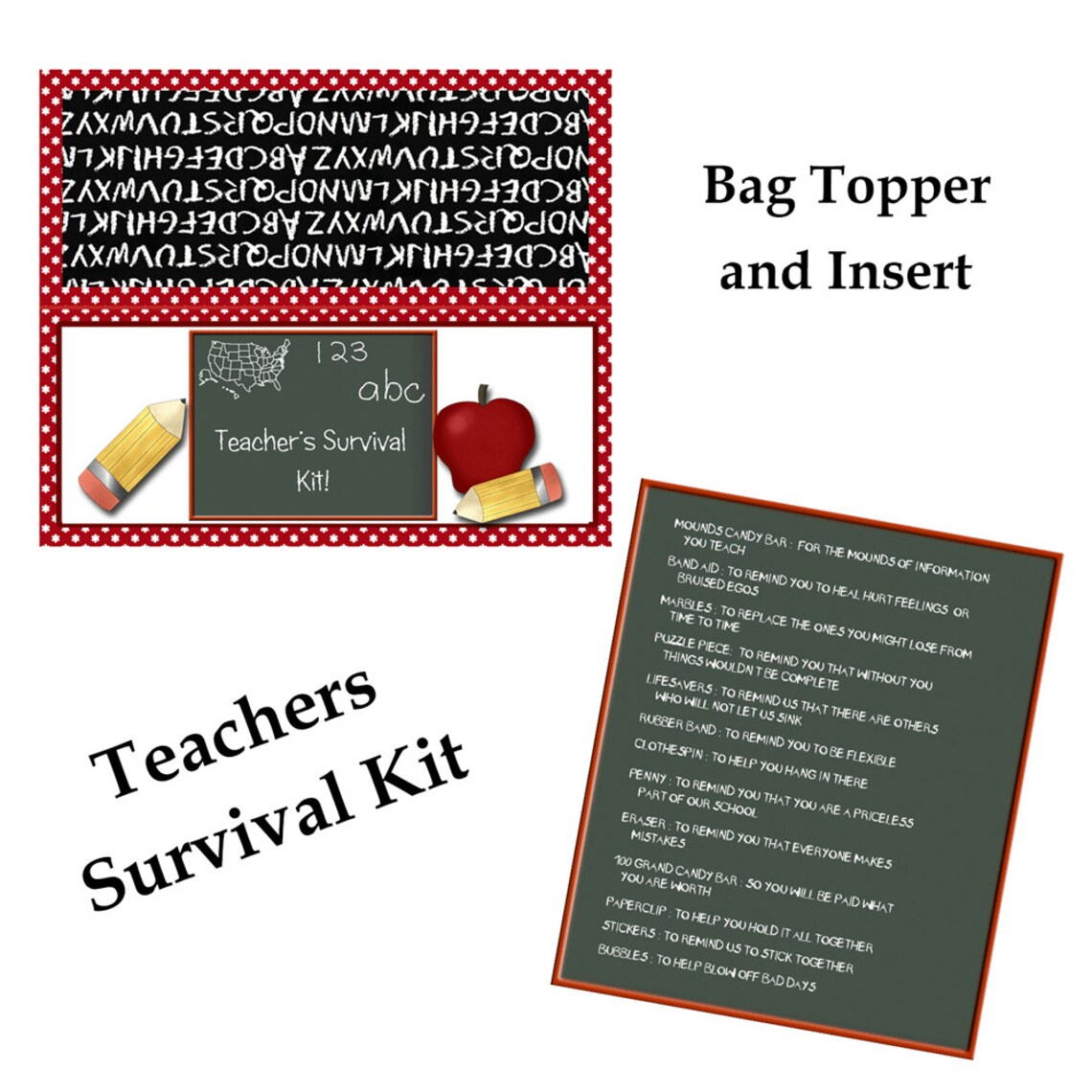 Digital Printable Teacher's Survival Kit Bag Topper and | Etsy