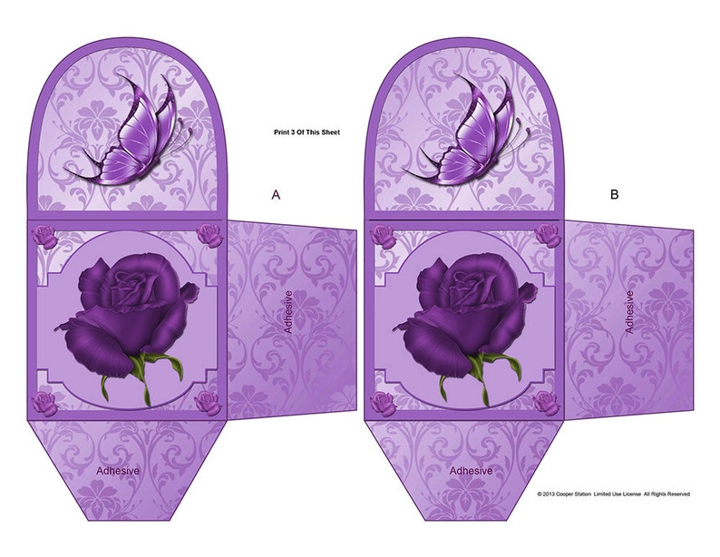 Printable Digital Gift Box Deep Purple Roses | Etsy