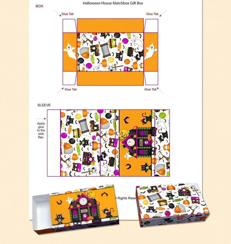 Digital Printable Halloween Treat Box With Ghost and Bat Design ...