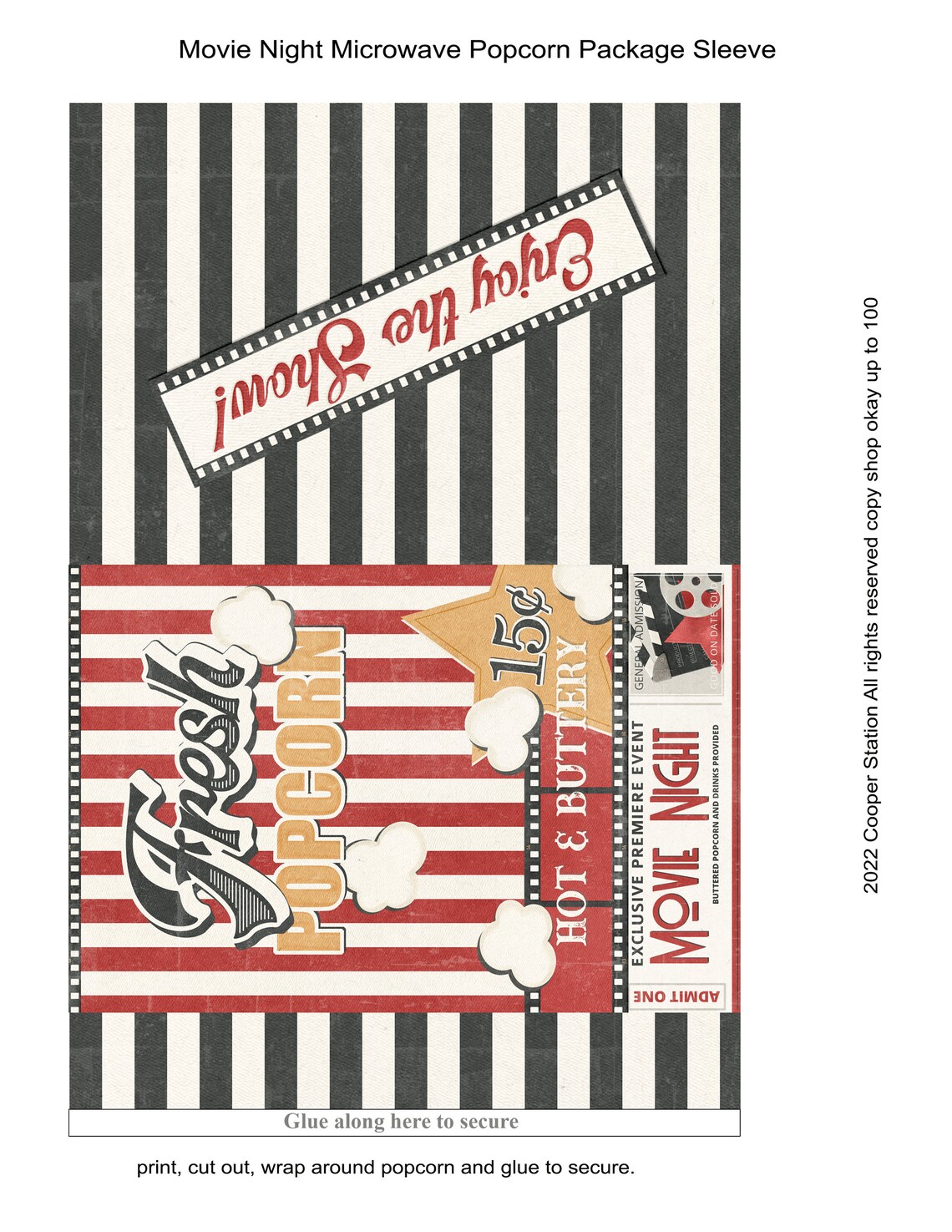 Digital Printable Movie Night Popcorn Wrapper - Etsy