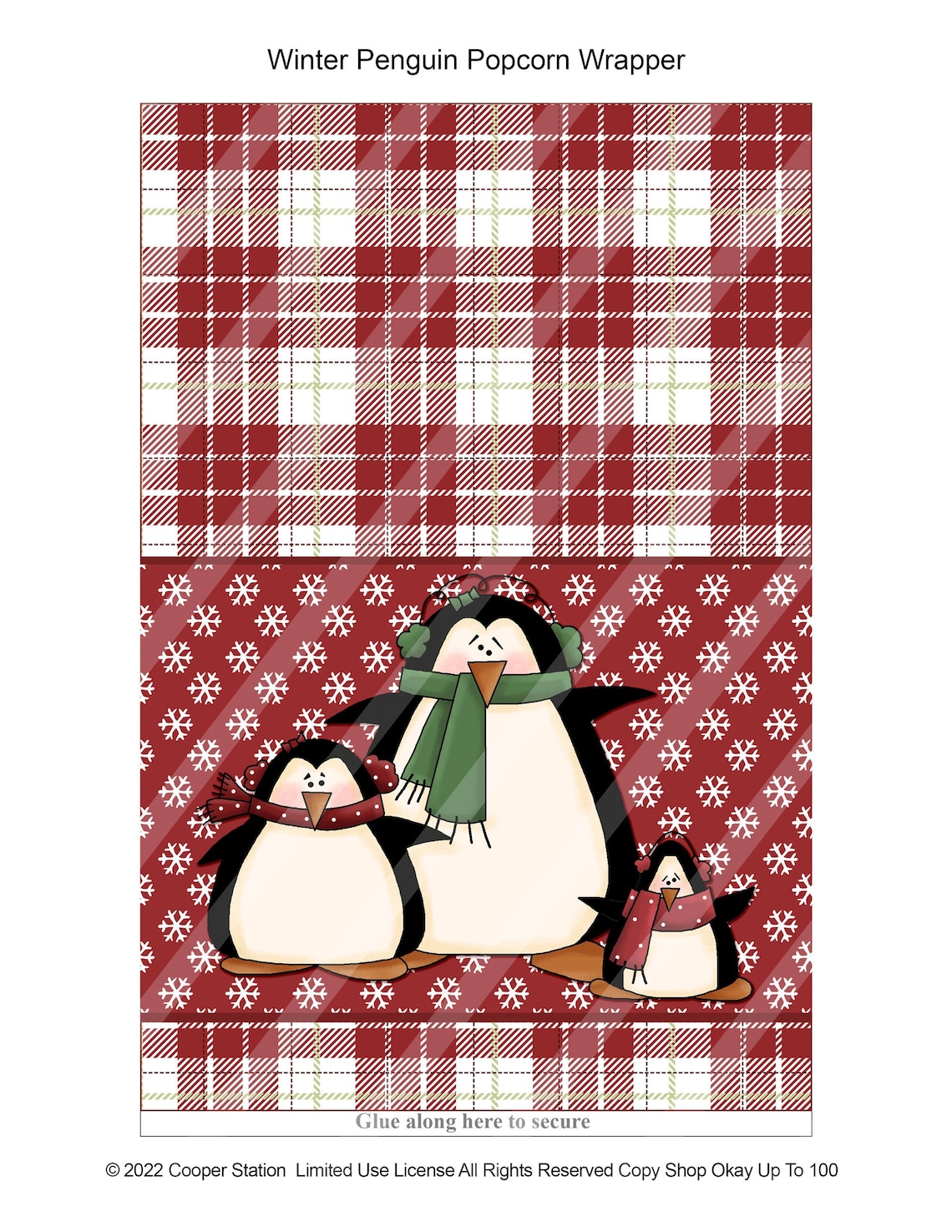 Digital Printable Winter Popcorn Wrapper - Penguin Family- Instant ...