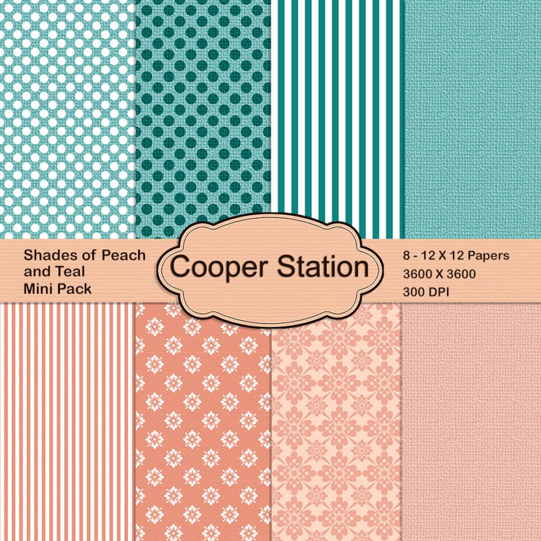 DIY Peach and Teal Digital Paper Pack DP014 - Etsy