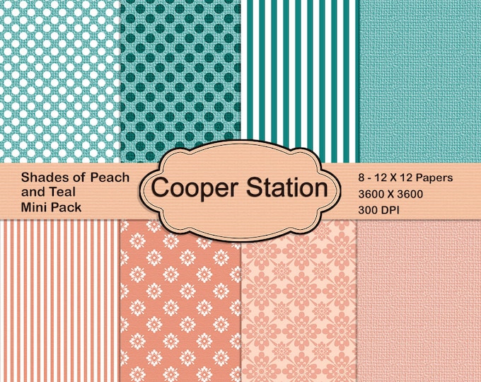 DIY Peach and Teal Digital Paper Pack DP014 - Etsy