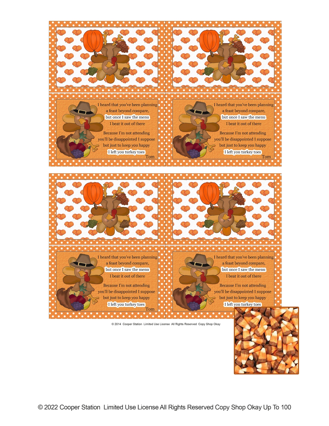 Digital Printable Turkey Toes Bag Toppers - Etsy