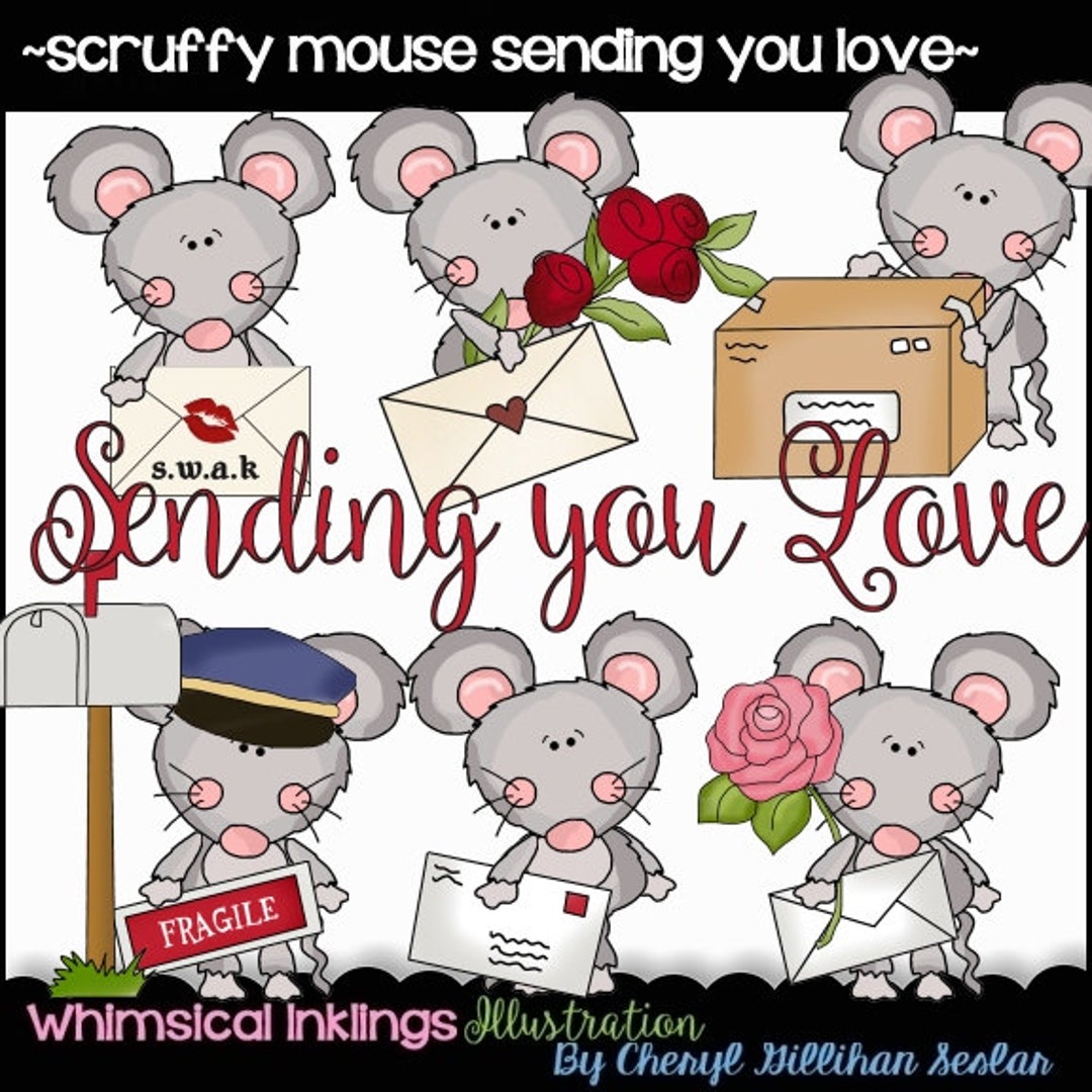 Digital Valentine Clip Art Collection Scruffy Mouse Theme - Cheryl ...