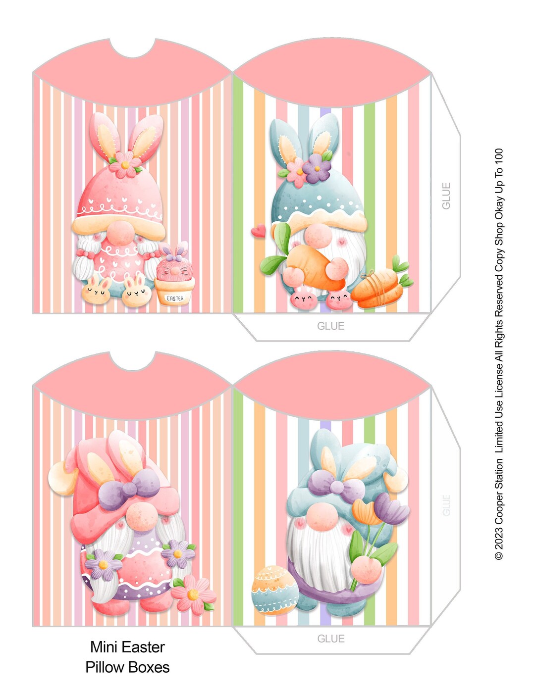 Digital Printable Easter Gnome Mini Pillow Box - Gnome Easter Treat Box ...