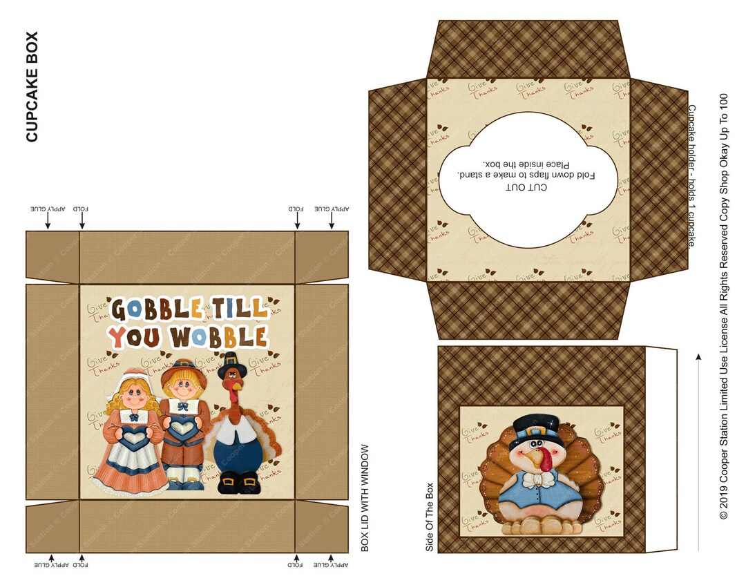 Digital Printable Thanksgiving Cupcake Box - Turkey Design- Party Favor ...