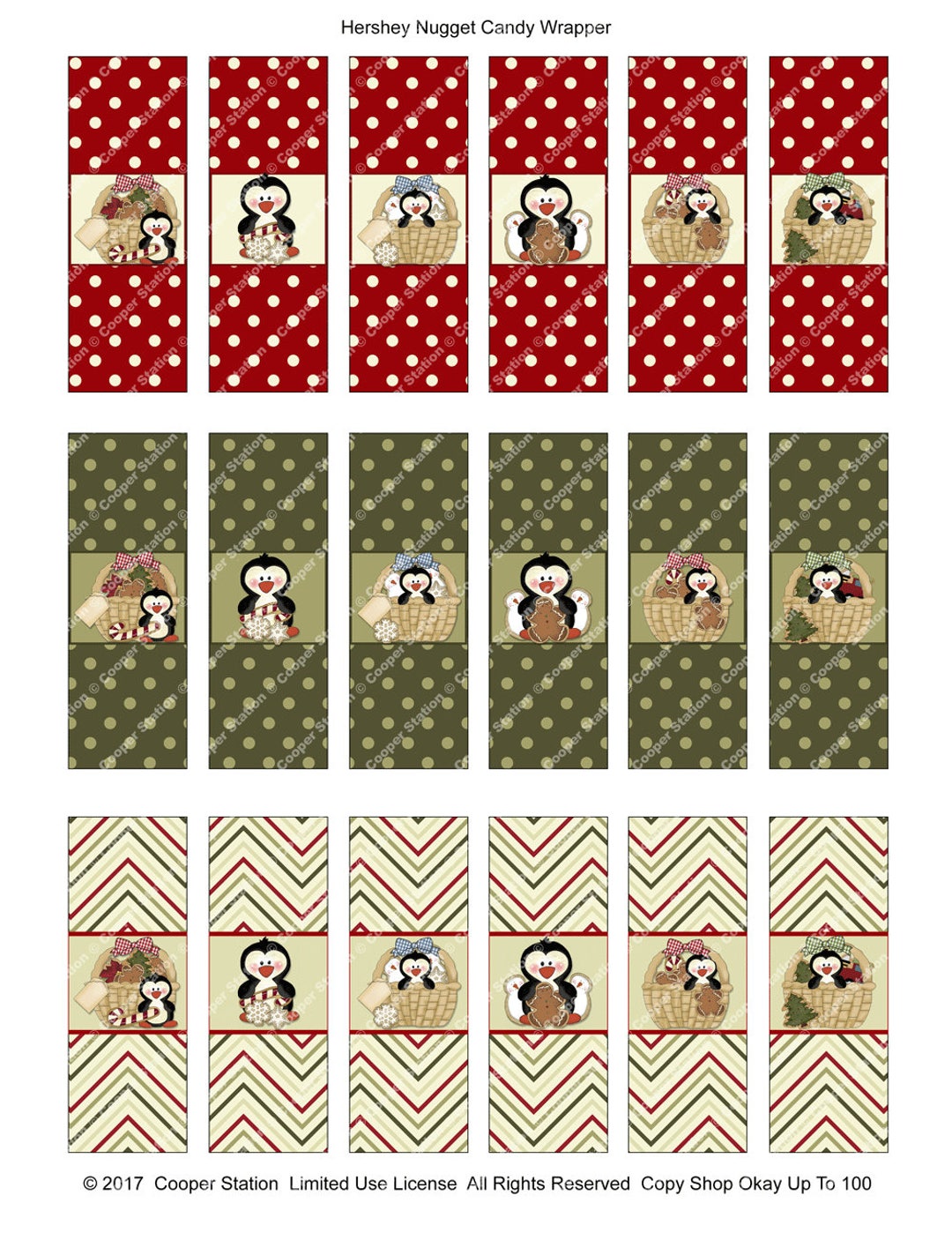 Digital Printable Holiday Hershey Nugget Candy Wrappers - Penguin ...