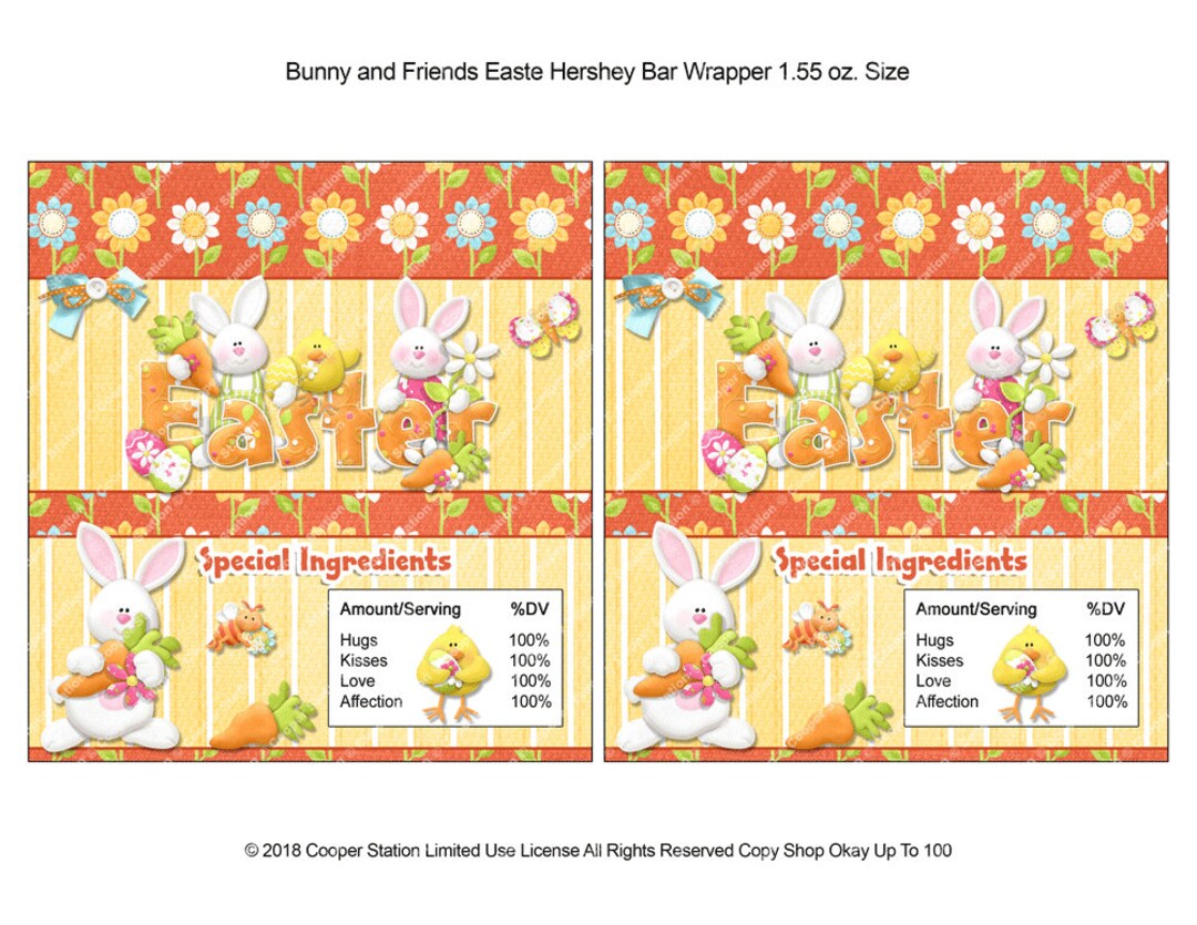 Printable Digital Easter Bunny Hershey Candy Bar Wrapper - Chocolate ...