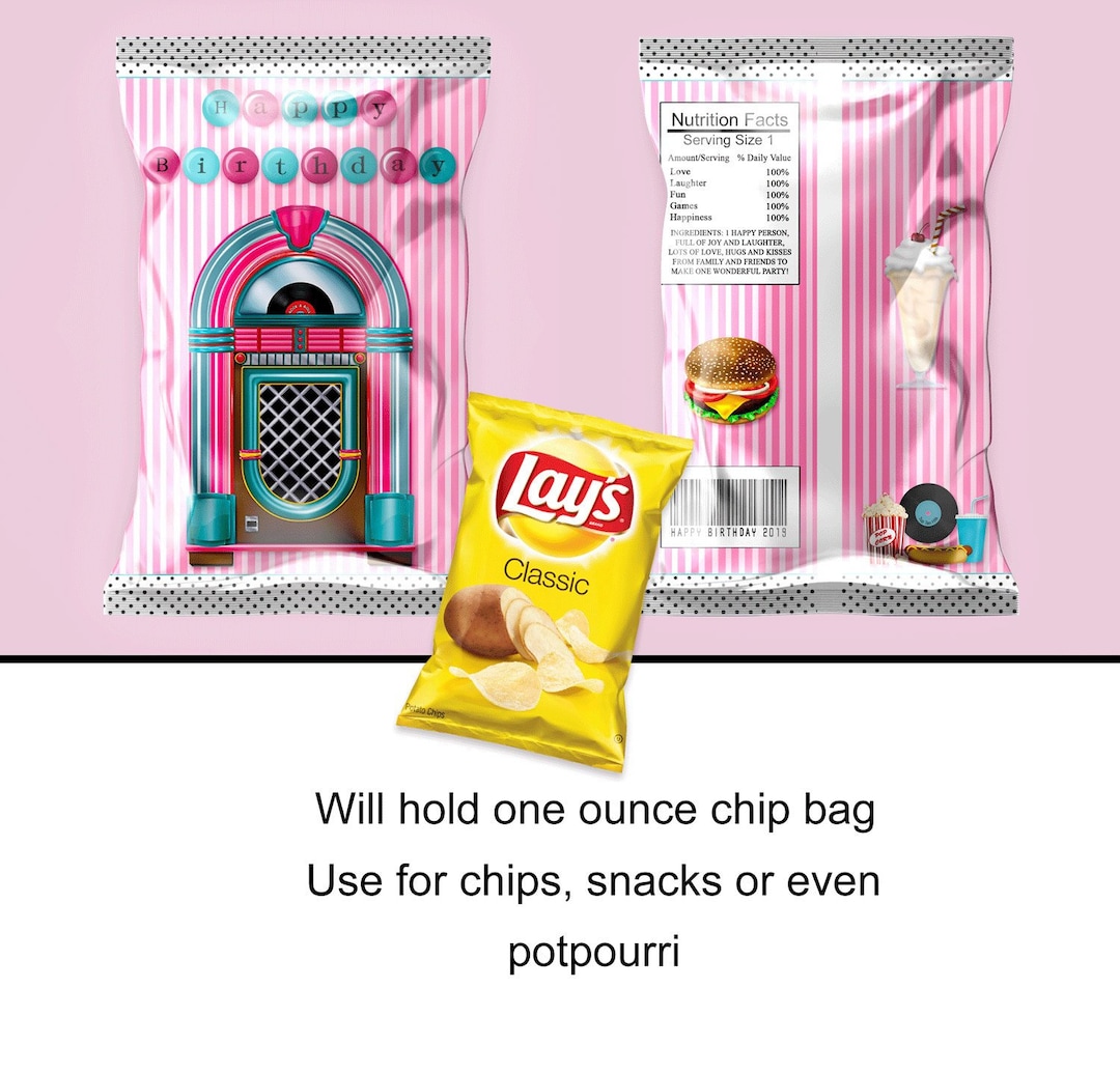 Printable Digital Retro Chip Bag - Treat Bag - Chip Bag - 50s- Happy ...