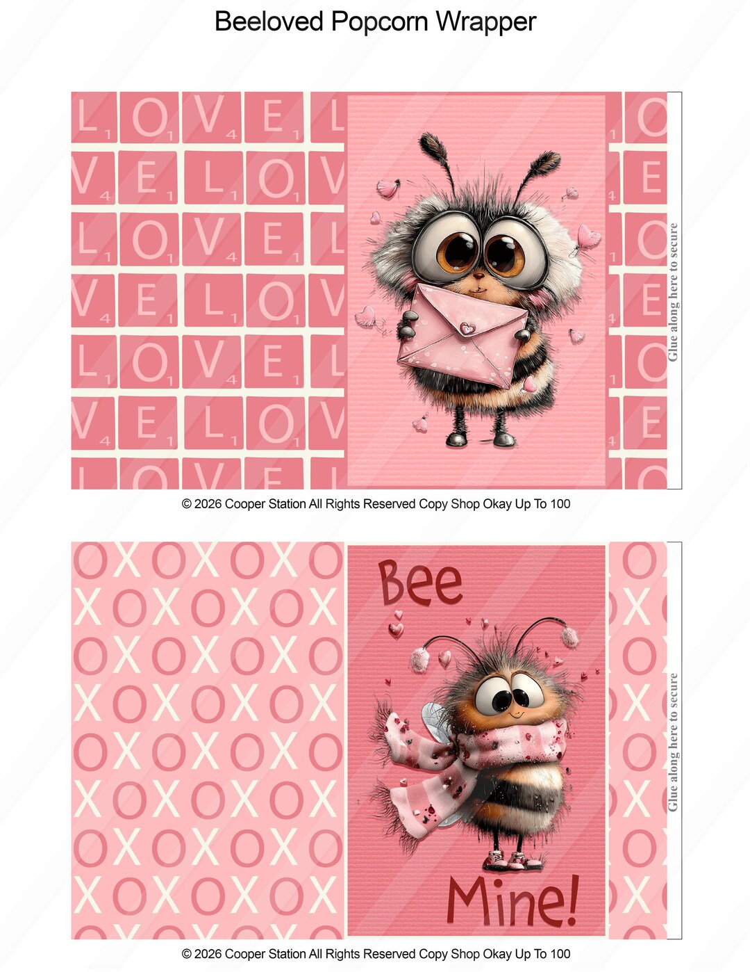 Bee Valentine Popcorn Wrapper – Printable Party Favor (digital Download ...