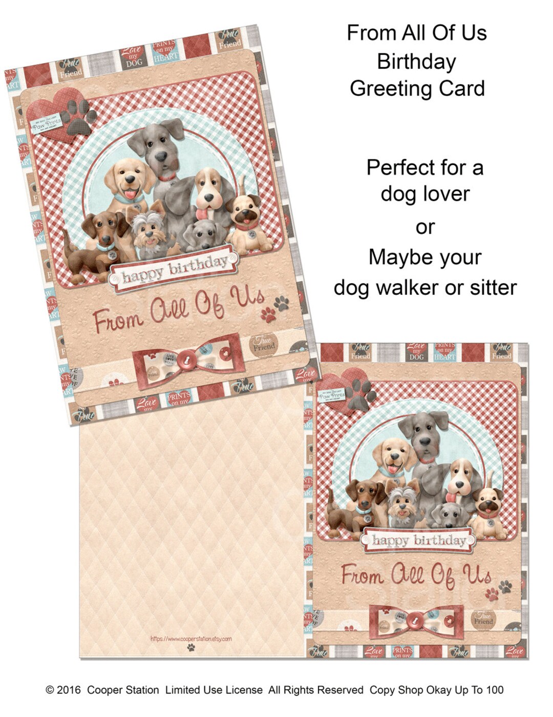 Digital Printable Birthday Greeting Card Dogs From All of Us Card Pet ...