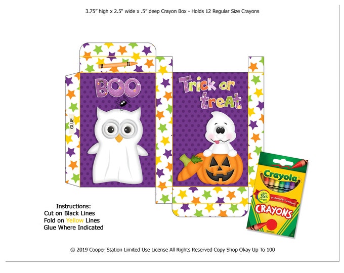 Digital Printable Halloween Crayon Box - Trick or Treat Box - Ghost ...
