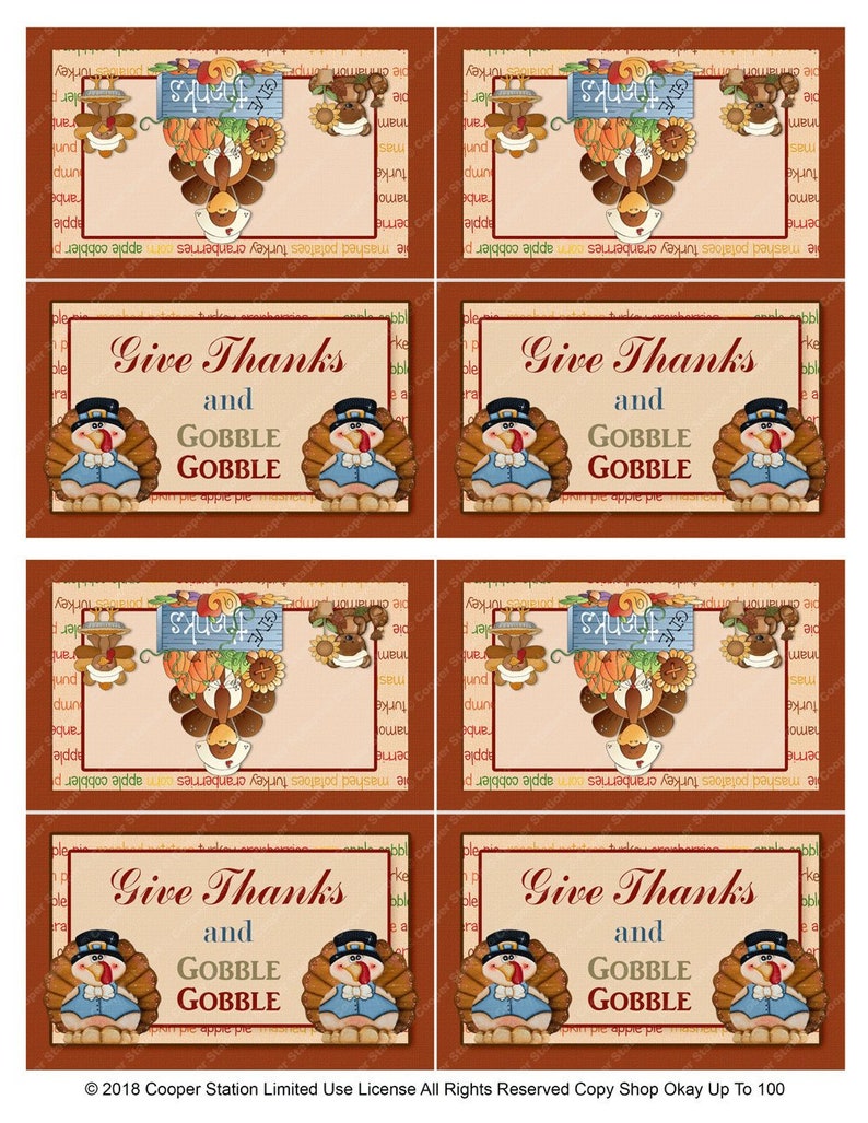 Digital Printable Thanksgiving Bag Topper - Gobble Gobble - Treat Bag ...